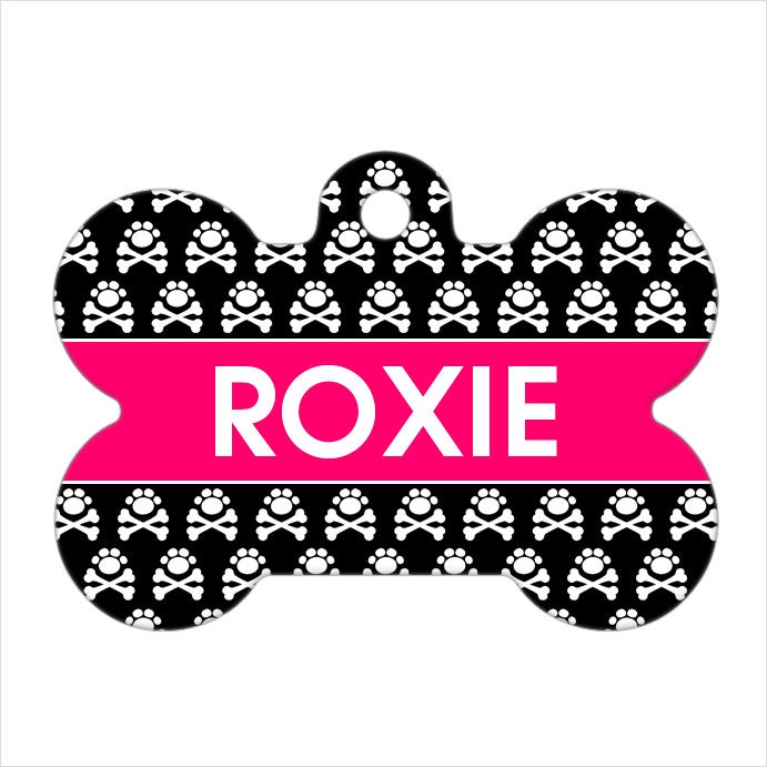 Pet ID Tag - Roxie Skull and Crossbones Custom Name on Front Bone - Etsy