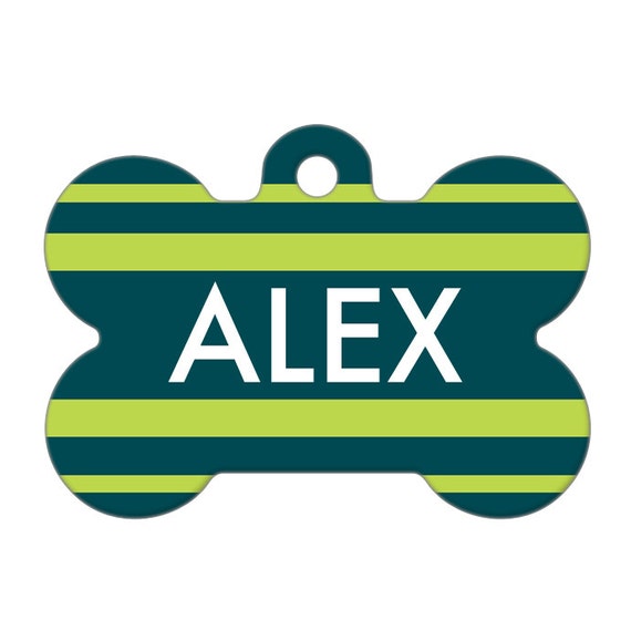 Pet ID Tag Alex Striped Custom Name Dog Bone | Etsy