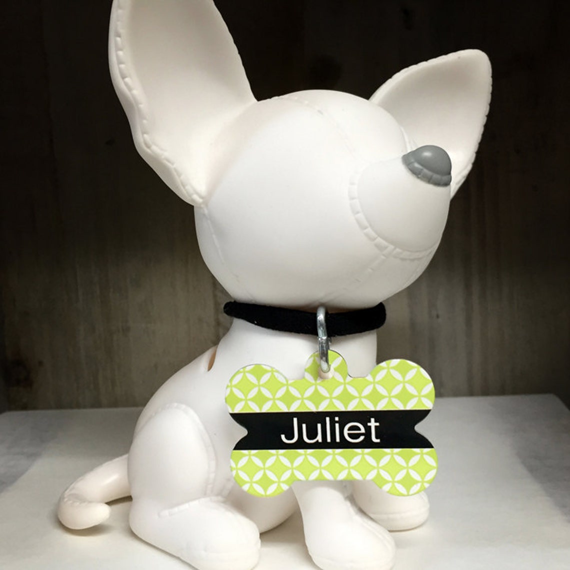 Pet ID Tag - Juliet Custom Name on Front Dog Bone - Etsy