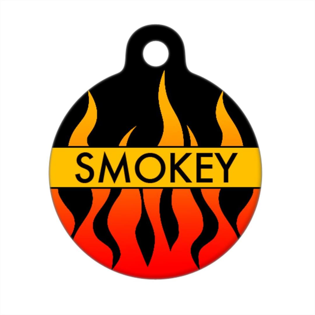 Pet ID Tag - Smokey Flames Custom Name on Front - Etsy