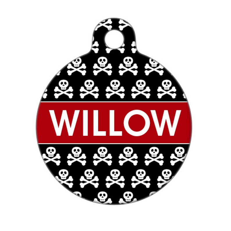 Pet ID Tag Willow Skull and Crossbones Custom Name on Front - Etsy