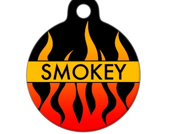 Pet ID Tag Kenna Pink Flames Custom Name on Front - Etsy