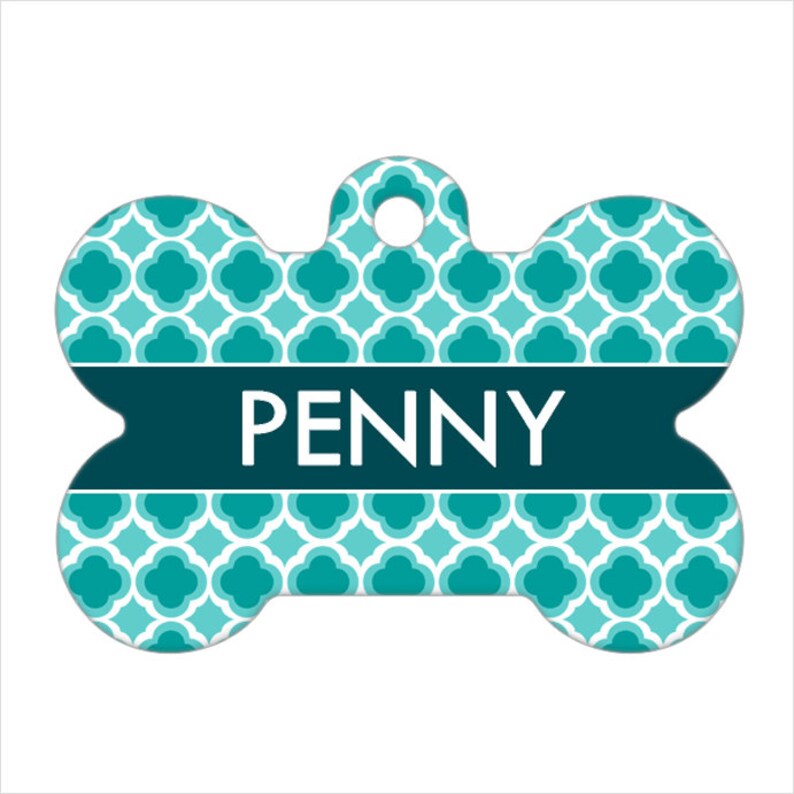 Pet ID Tag Penny Custom Name Quatrefoil Bone Tag - Etsy