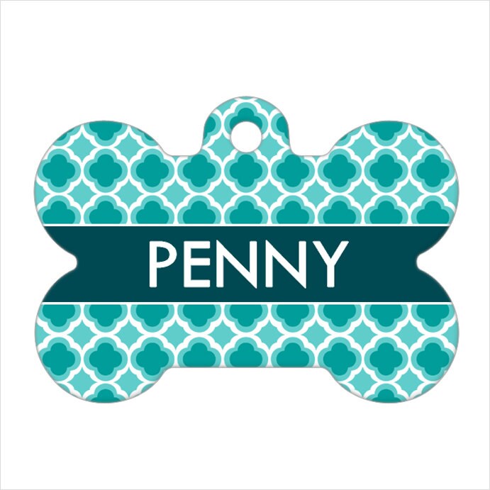 Pet ID Tag - Penny Custom Name Quatrefoil Bone Tag - Etsy