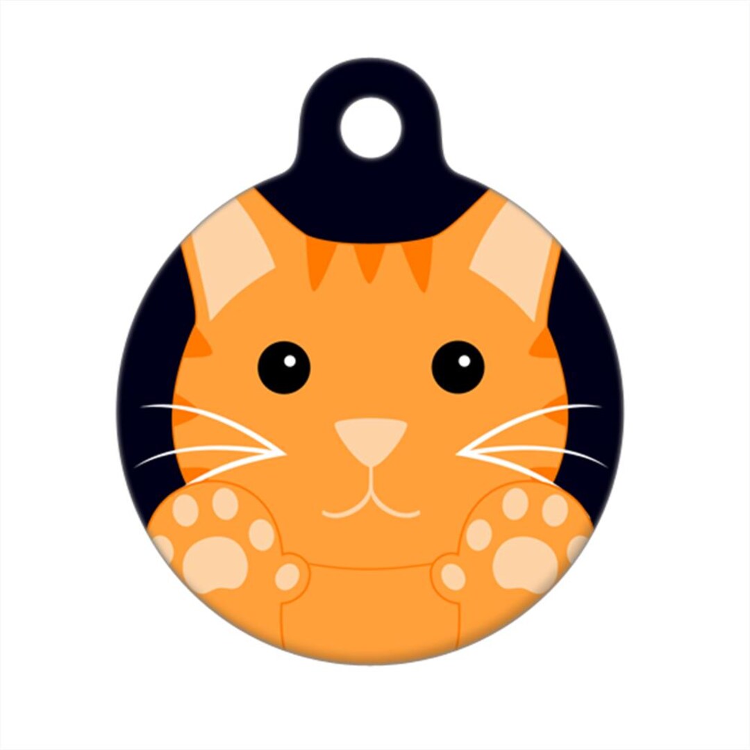 Pet ID Tag - Orange Tiger Kitty With Double Paws - Etsy