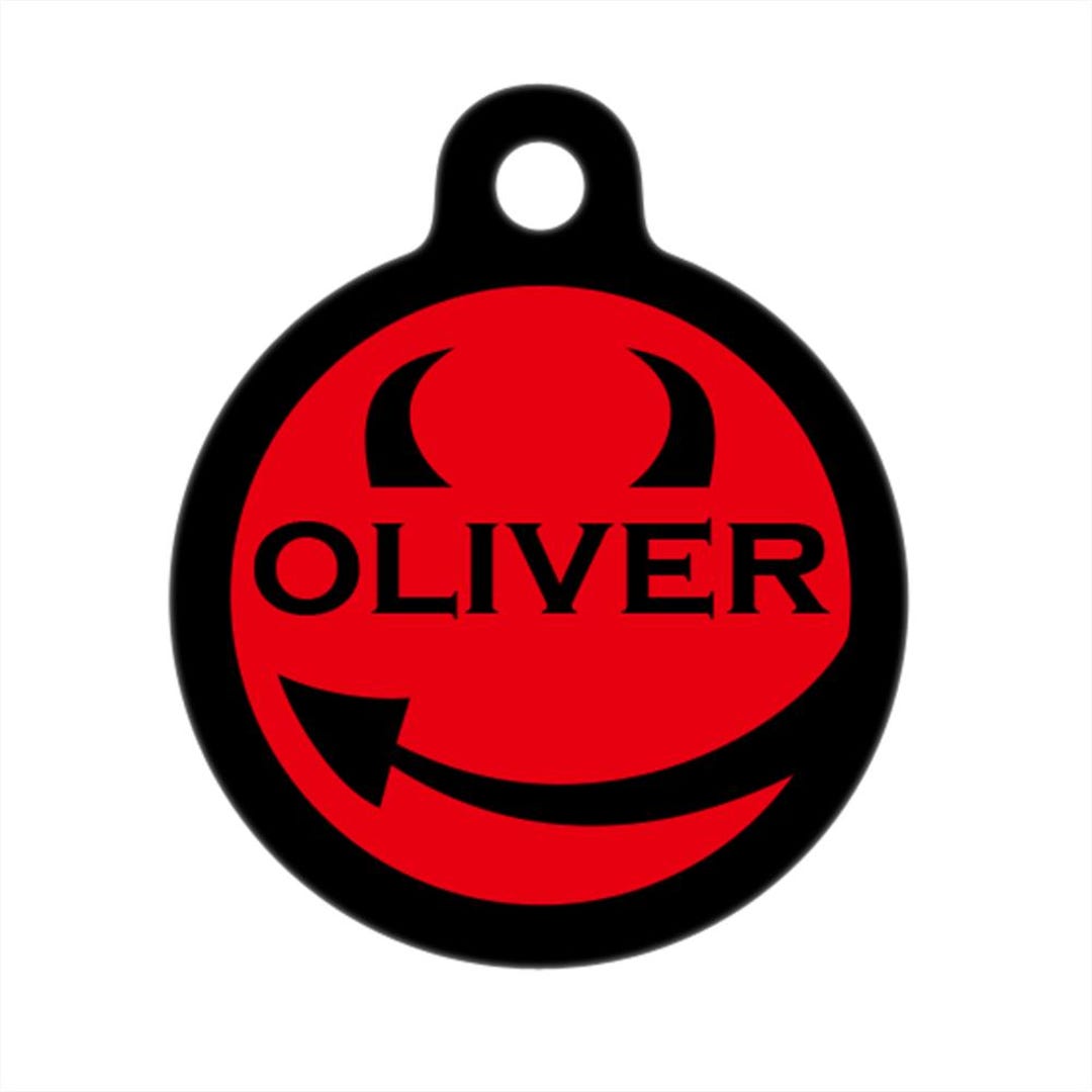 Pet Tag - Devious Horns and Tail Custom Name on Front - Etsy