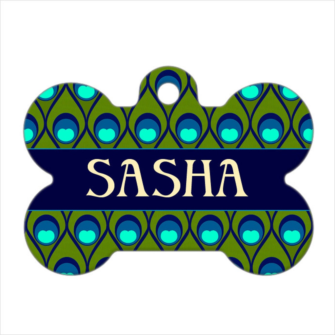Pet ID Tag Sasha Peacock Custom Name on Front - Etsy