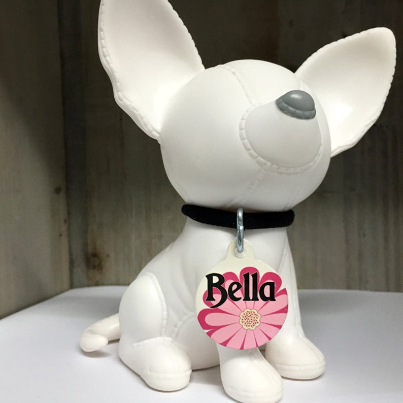 Pet ID Tag - Bella Flower Custom Name on Front - Etsy