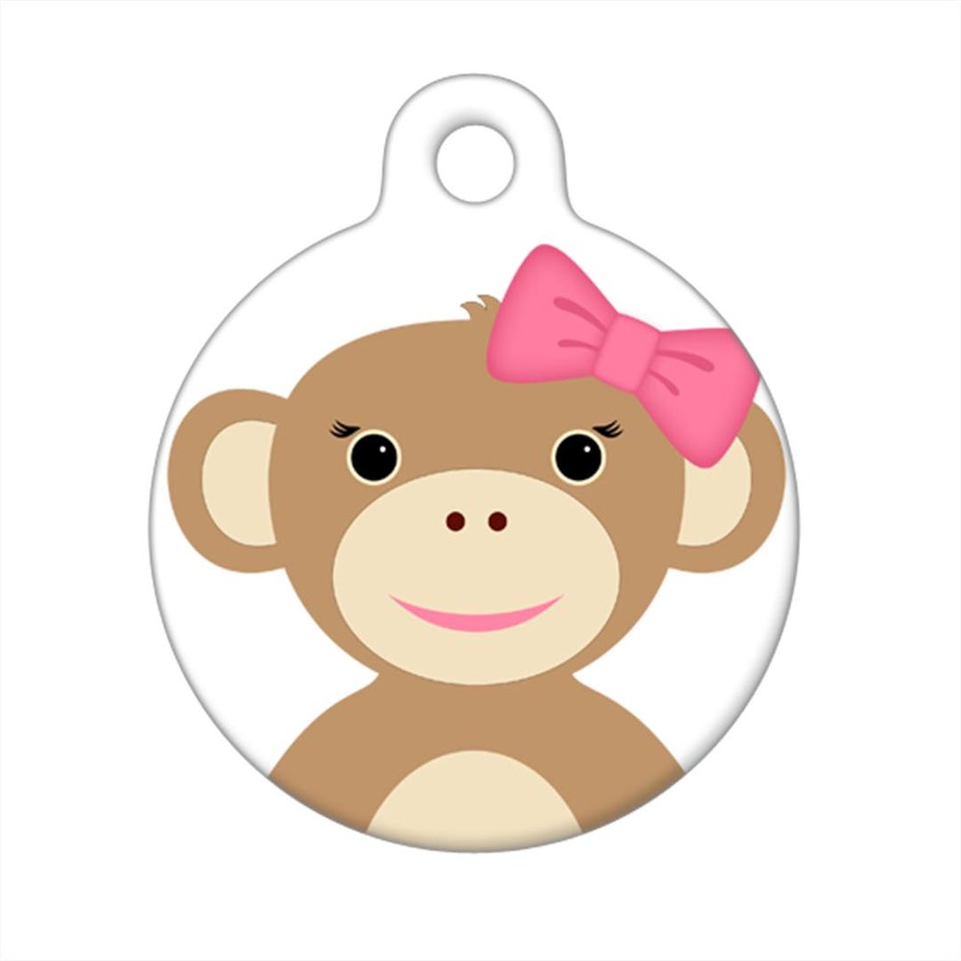 Pet ID Tag - Girl Monkey With Pink Bow - Etsy