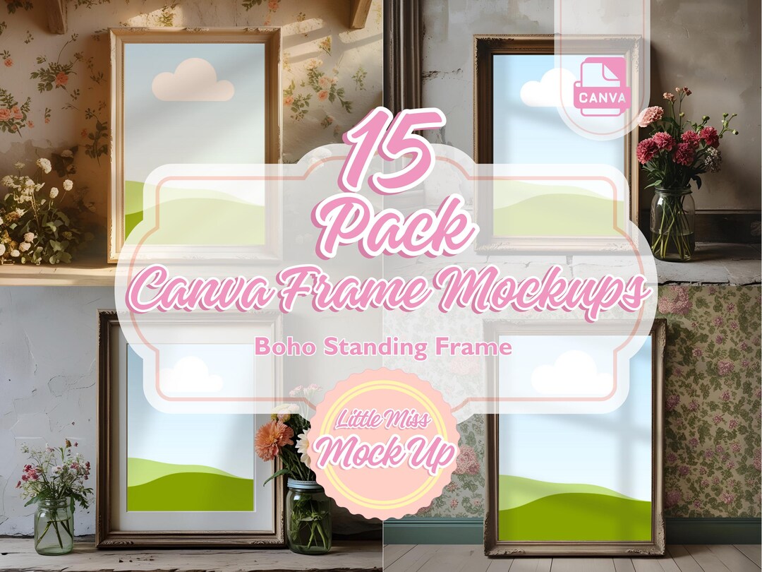15 Cottagecore Canva Art Mockups | Rustic Vertical Frame Mockup Bundle ...