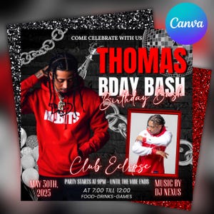 Men's Birthday Party Flyer: Club Event, Canva Template (digital ...