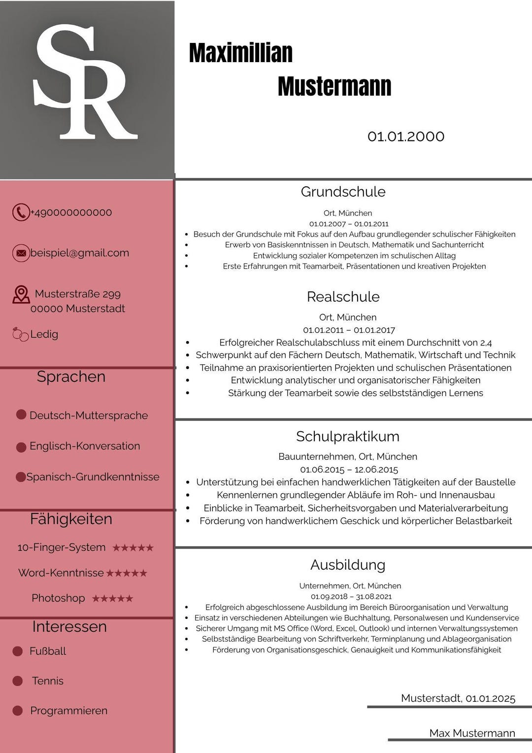 German Application Templates, CV Template Word, 2025 German CV Template ...