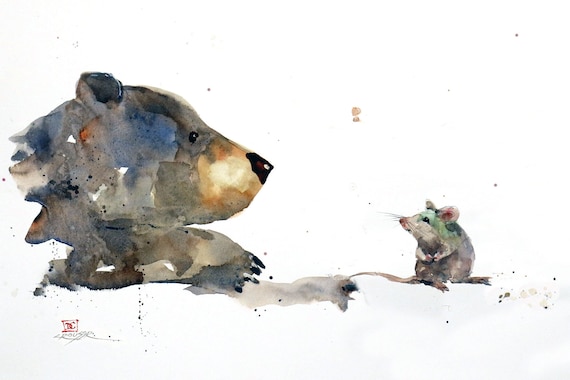 BEAR & MOUSE Unlikely Friends Whimsical Friendship Watercolor | Etsy