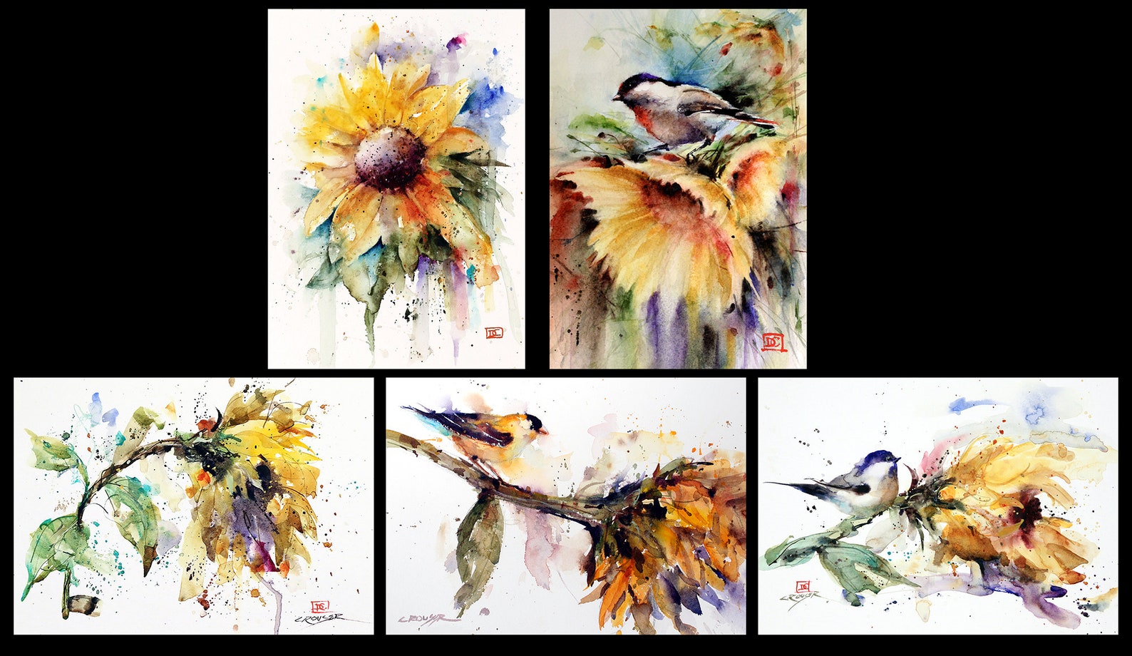 Sunflower Watercolor Floral Greeting Cards - Dean Crouser Art, Set of ...