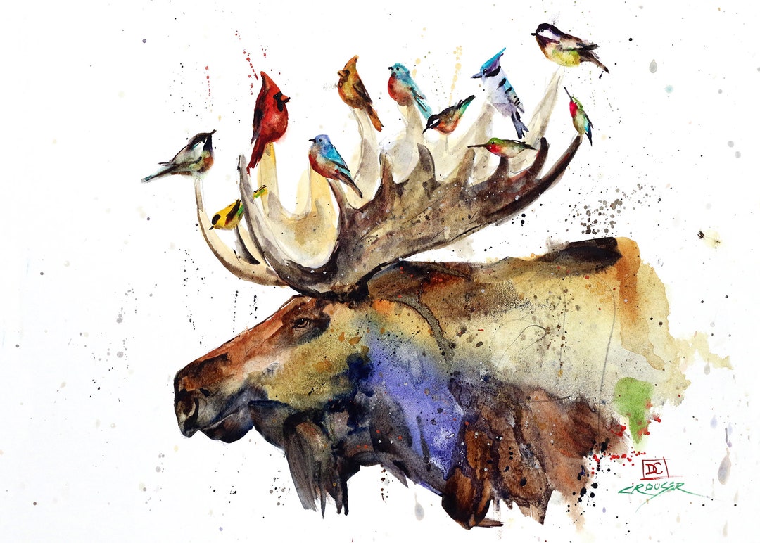 MOOSE & BIRDS Blank Greeting Cards, Set of 8, Watercolor Wildlife Art ...