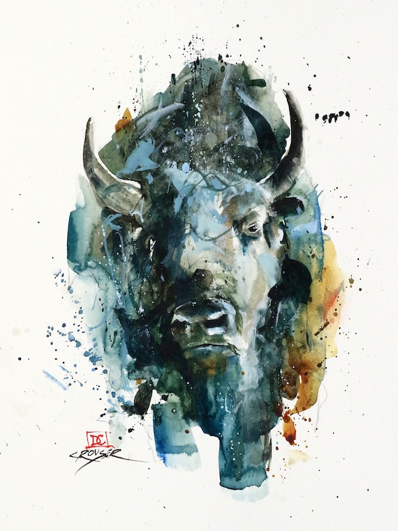 ABSTRACT BUFFALO Watercolor Bison Print by Dean Crouser | Etsy