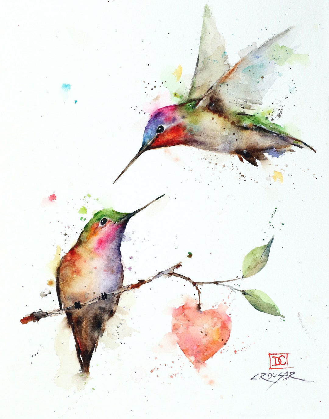 HUMMINGBIRD Watercolor Print, Heart, Flower, Love, Valentines Day by ...