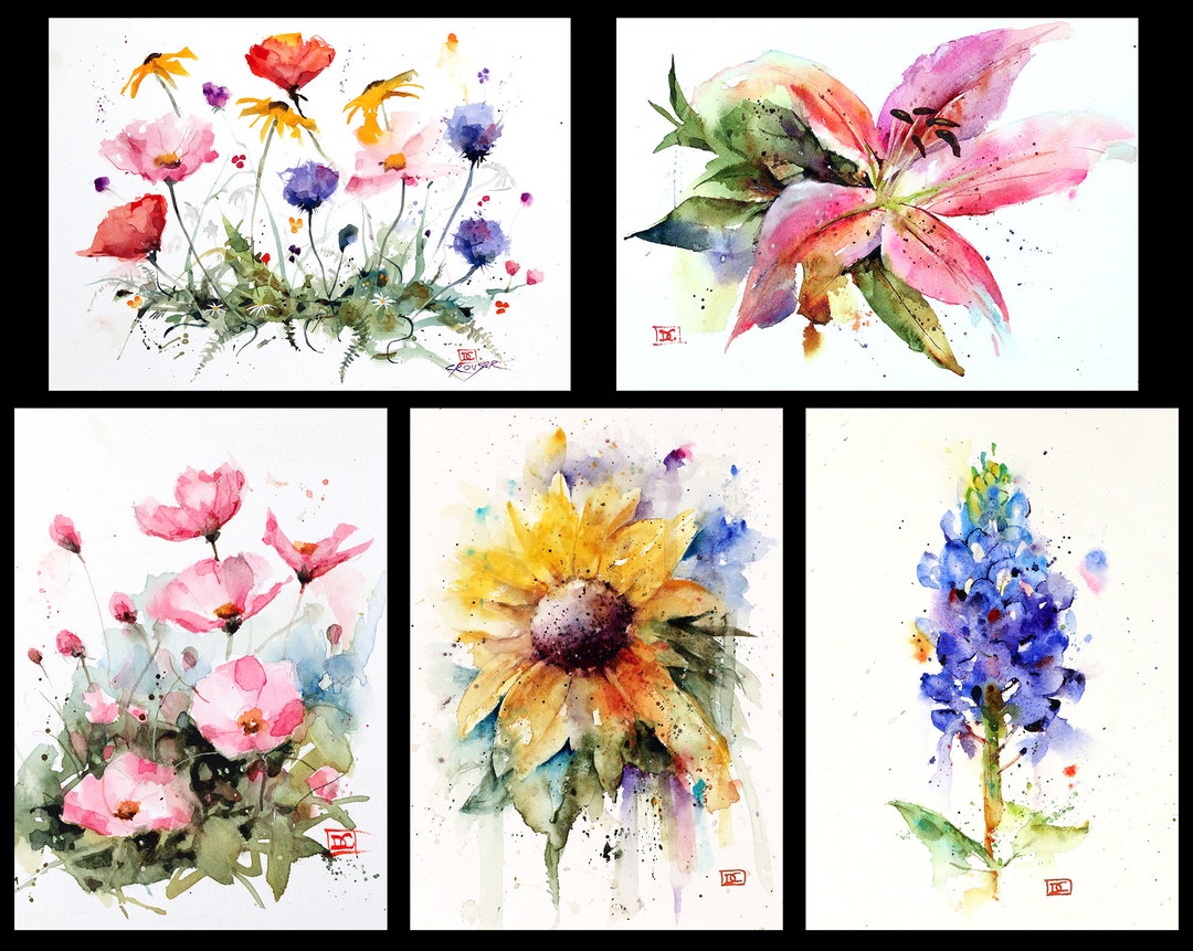 Floral Watercolor Art Greeting Card Set by Dean Crouser (5x7, Set of 10 ...