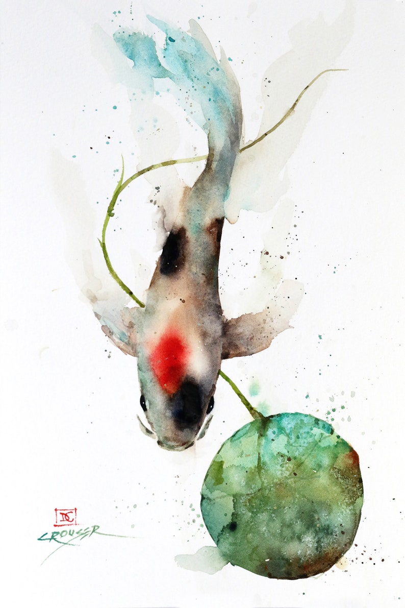 KOI and LILY Pad Watercolor Fish Print by Dean Crouser - Etsy