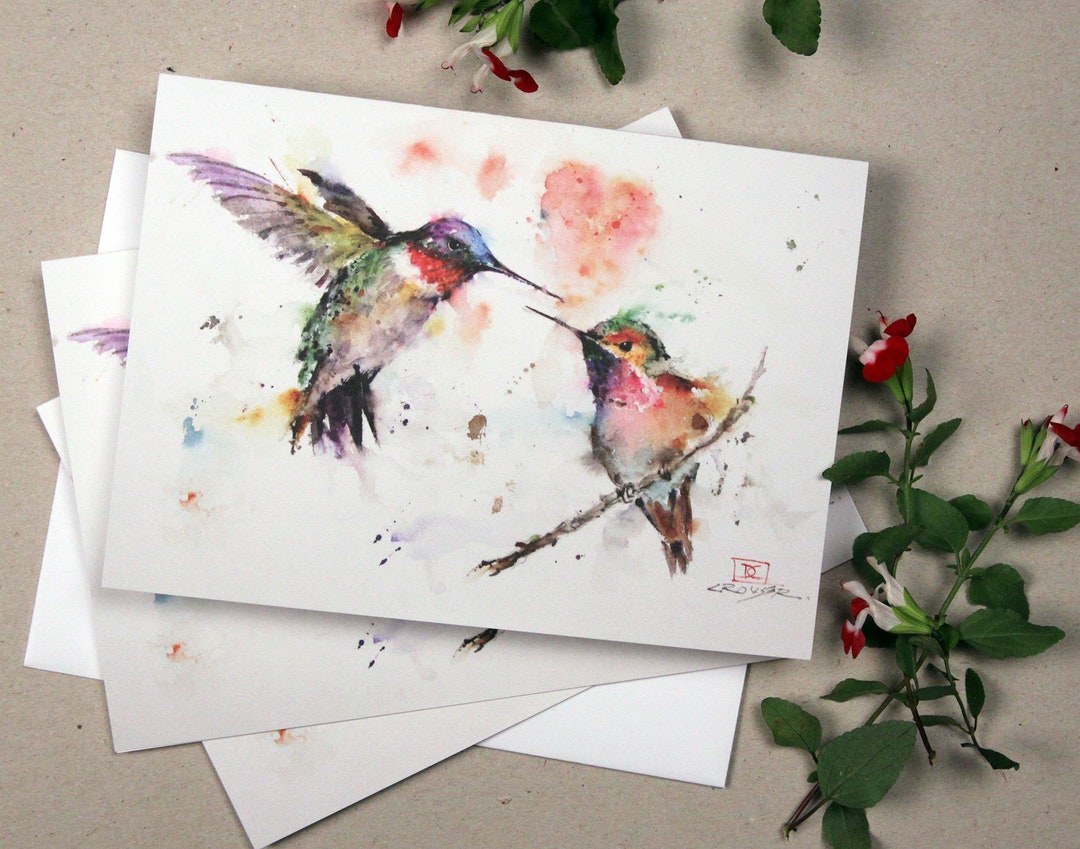 THE LOVEBIRDS Hummingbird Greeting Cards Sets, Blank, Watercolor Bird ...