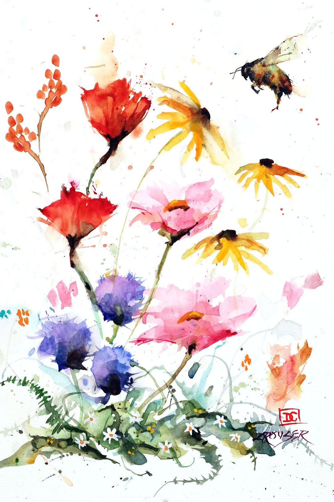 WILDFLOWERS & BEE Watercolor Nature Floral Print by Dean Crouser - Etsy