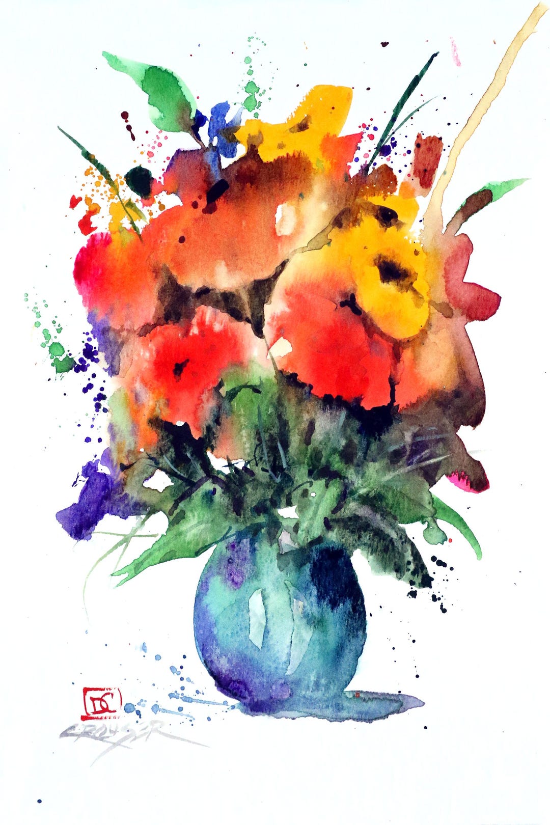 FLORAL Watercolor Print - Vibrant Flower Wall Art Painting by Dean ...
