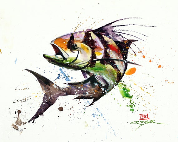 ROOSTERFISH Watercolor Saltwater Fish Print by Dean Crouser | Etsy