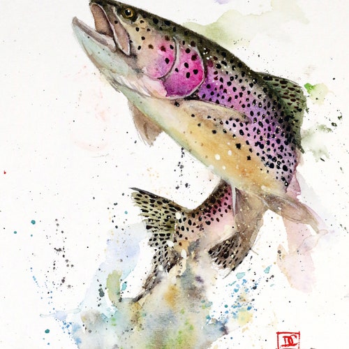 JUMPING RAINBOW Trout Watercolor Fish Print by Dean Crouser - Etsy