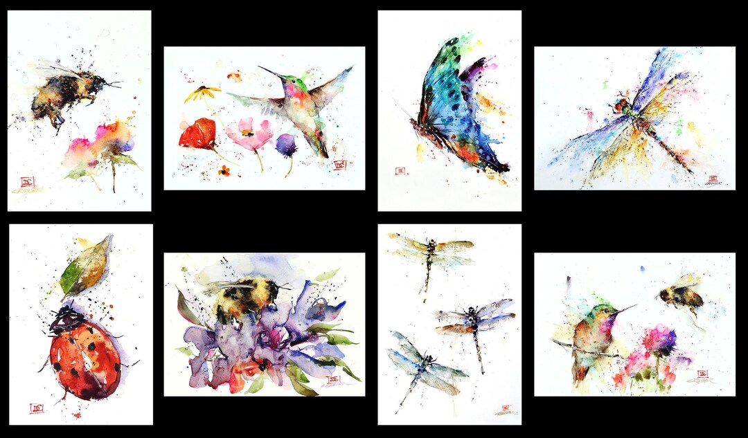 Watercolor Art Greeting Cards: Bees, Hummingbird, Dragonfly - Dean ...