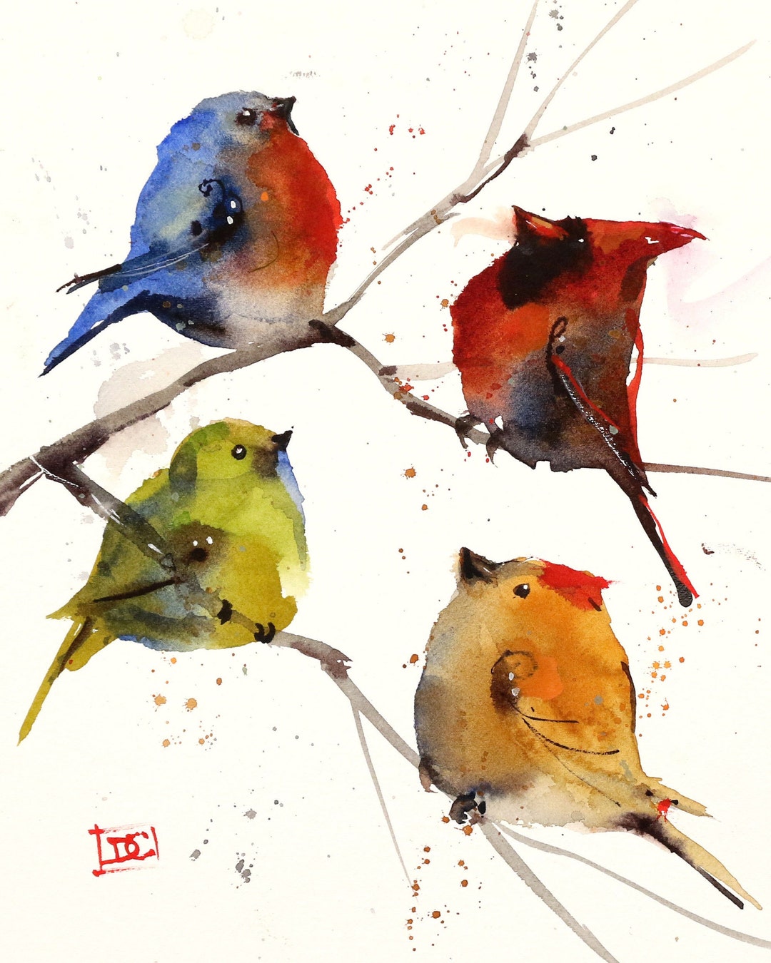 SONGBIRDS and CARDINAL Whimsical Watercolor Bird Print by Dean Crouser ...