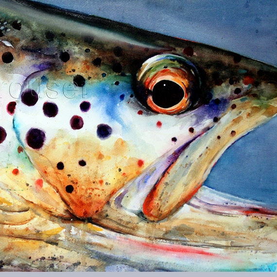 BROWN TROUT Watercolor Fish Art Print by Dean Crouser | Etsy