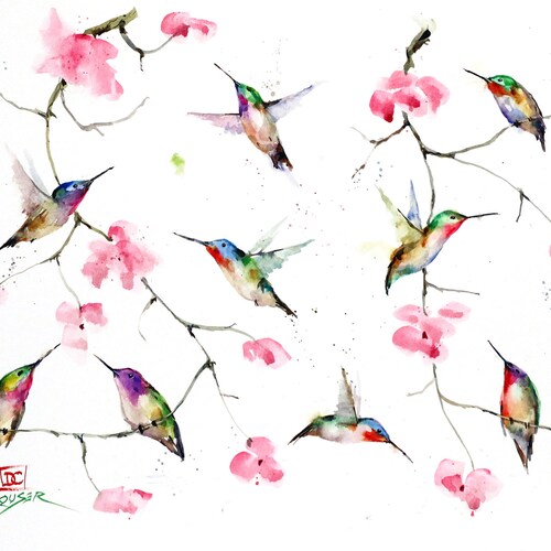 HUMMINGBIRD and FLOWERS Watercolor Bird Print by Dean Crouser - Etsy