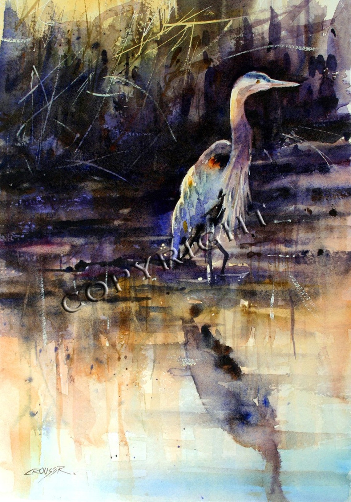 HERON Watercolor Bird Art Print by Dean Crouser - Etsy