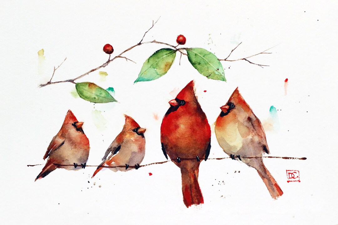 CARDINAL FAMILY, Watercolor Bird Print by Dean Crouser - Etsy