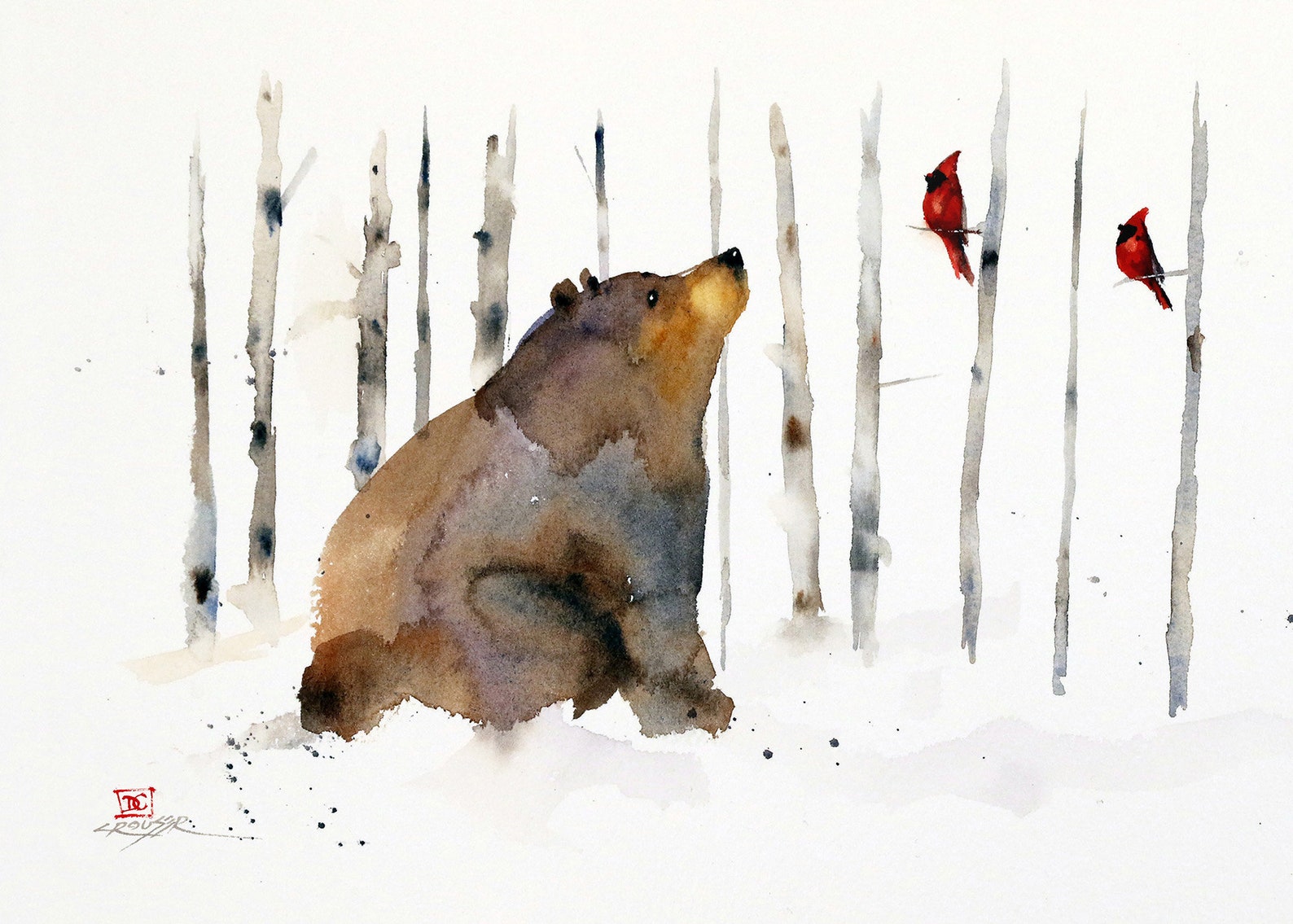 BEAR and CARDINAL Blank Greeting Cards, Set of 8, Watercolor Bird Art ...