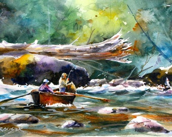 TROUT FISHING Watercolor Print by Dean Crouser | Etsy