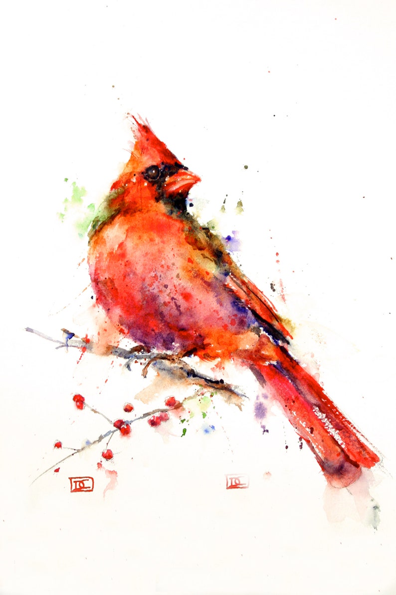 CARDINAL Watercolor Bird Art Print Cardinal Painting by Dean - Etsy