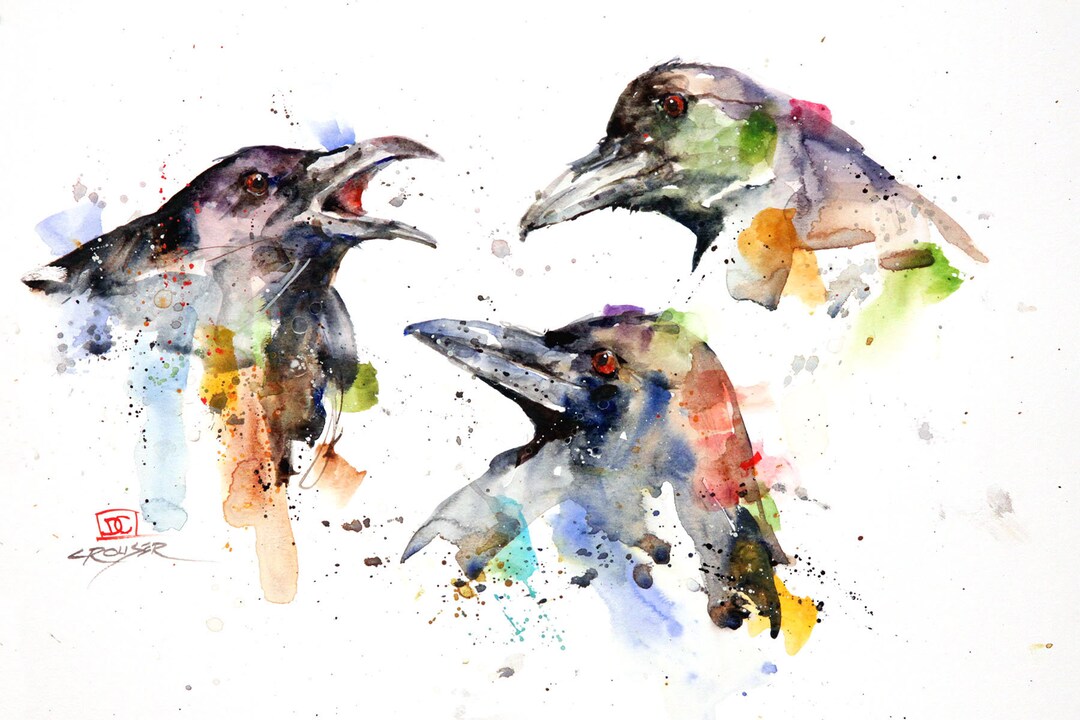 GROUP of RAVENS Watercolor Raven Print by Dean Crouser - Etsy
