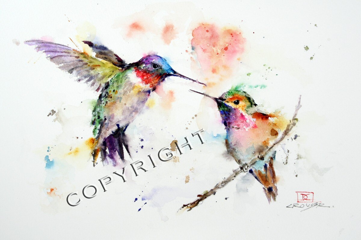 HUMMINGBIRDS Watercolor Bird Print Hummingbird Painting by | Etsy