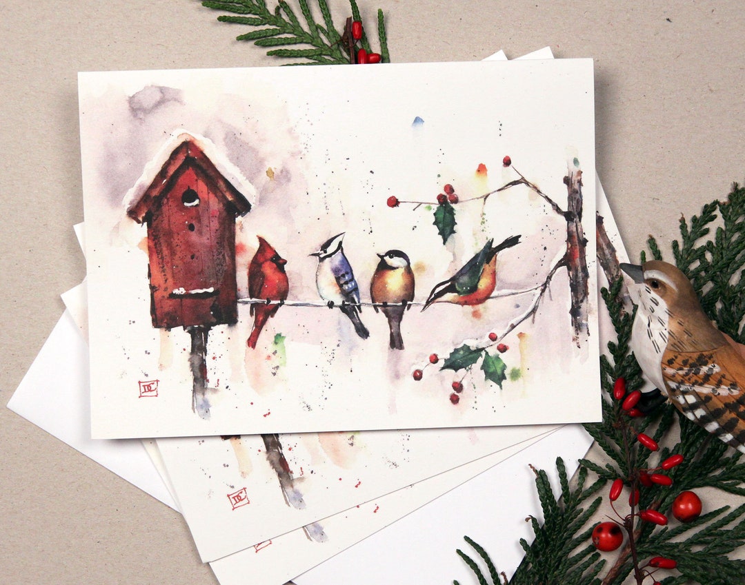 Dean Crouser Watercolor Christmas Cards: Winter Birdhouse Holiday Set ...