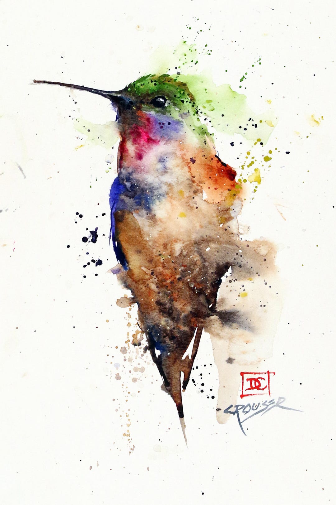 HUMMINGBIRD Colorful Abstract Watercolor Bird Print by Dean Crouser - Etsy