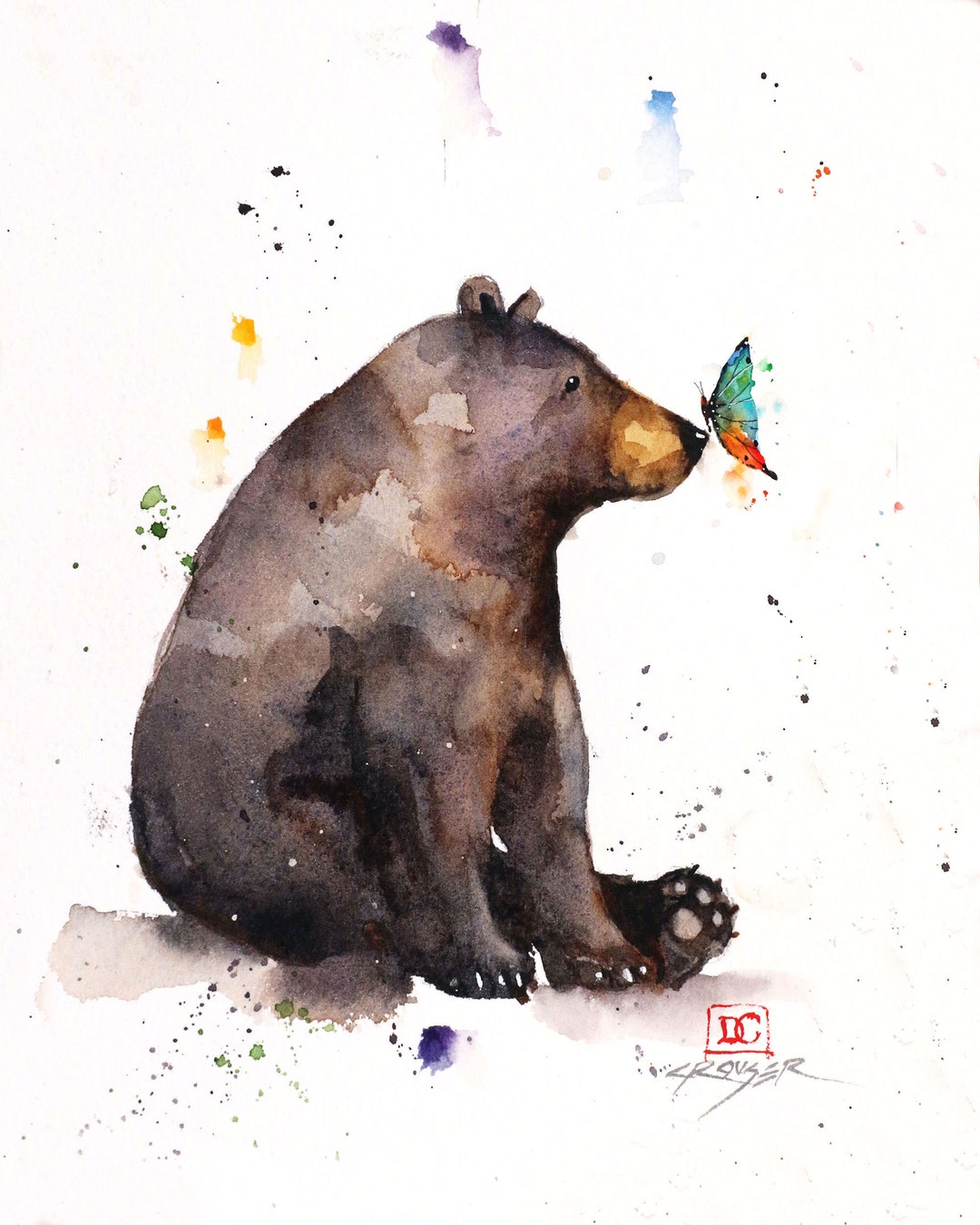 BLACK BEAR and BUTTERFLY Whimsical Watercolor Animal Print by Dean ...