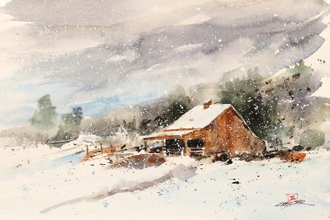 WINTER RANCH in Snow Watercolor Landscape Painting by Dean Crouser - Etsy