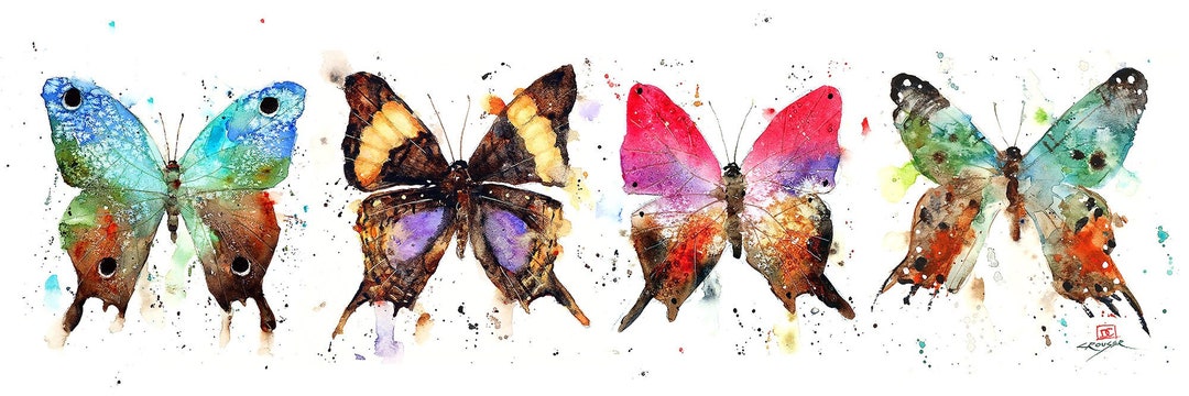FOUR BUTTERFLIES Print, Abstract Nature Art, Watercolor Butterfly Art ...