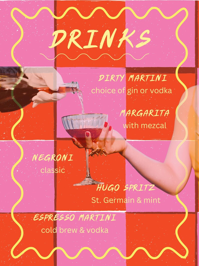 Retro Cocktail Party Menu & Drinks List | Editable Canva Template | Fun ...