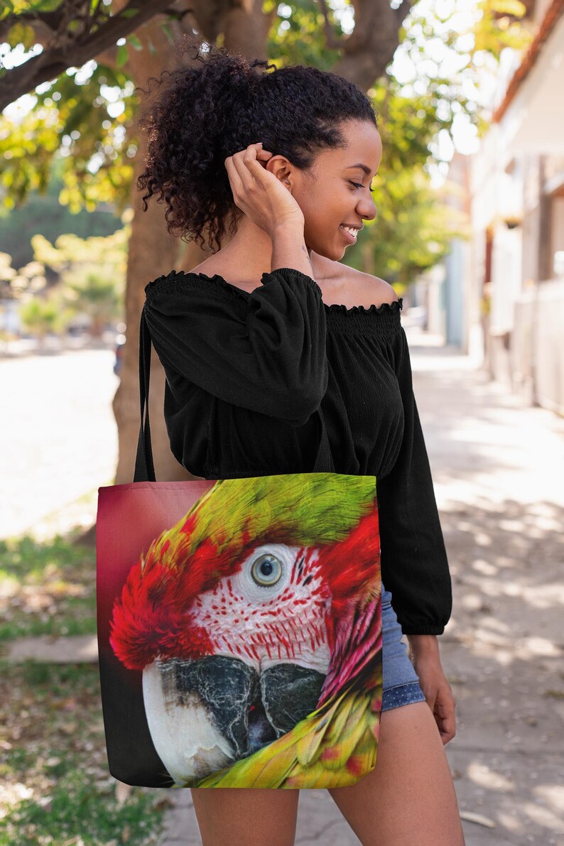 Colorful Parrot Tote Bag, Bird Lover Canvas Tote Bag, Fun Bright Beach ...