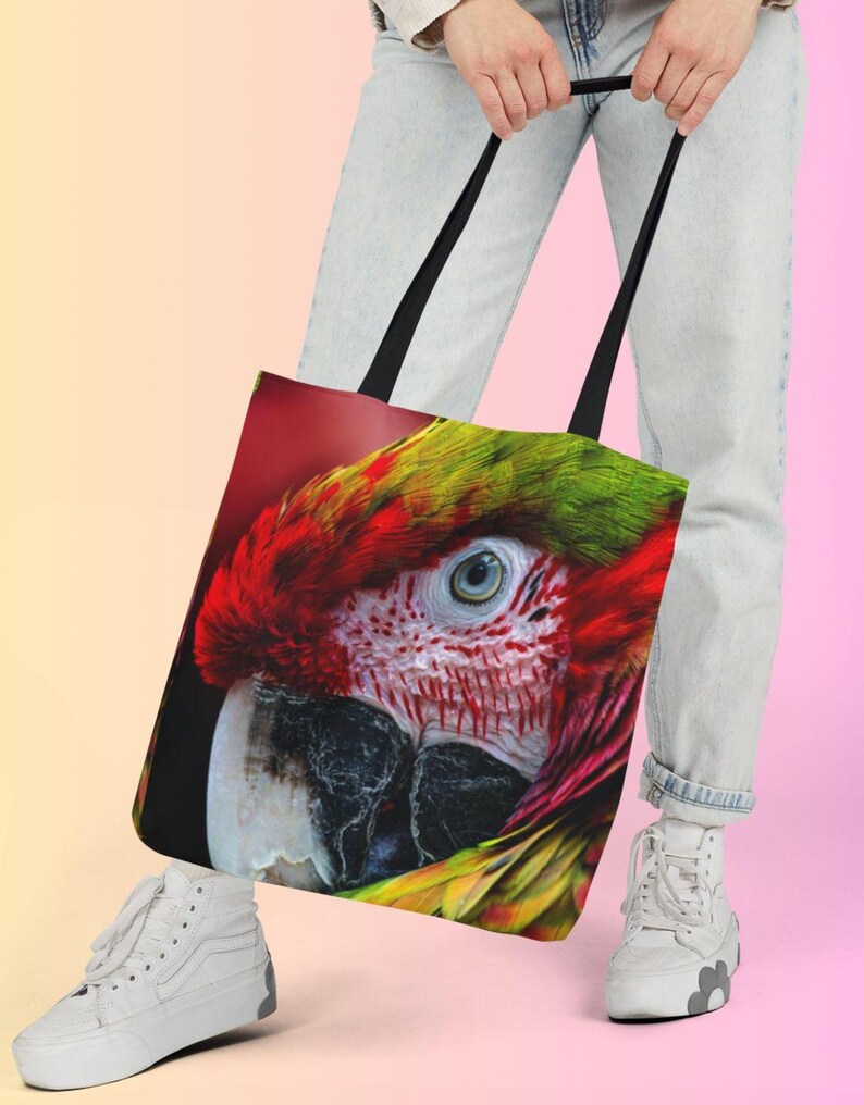 Colorful Parrot Tote Bag, Bird Lover Canvas Tote Bag, Fun Bright Beach ...