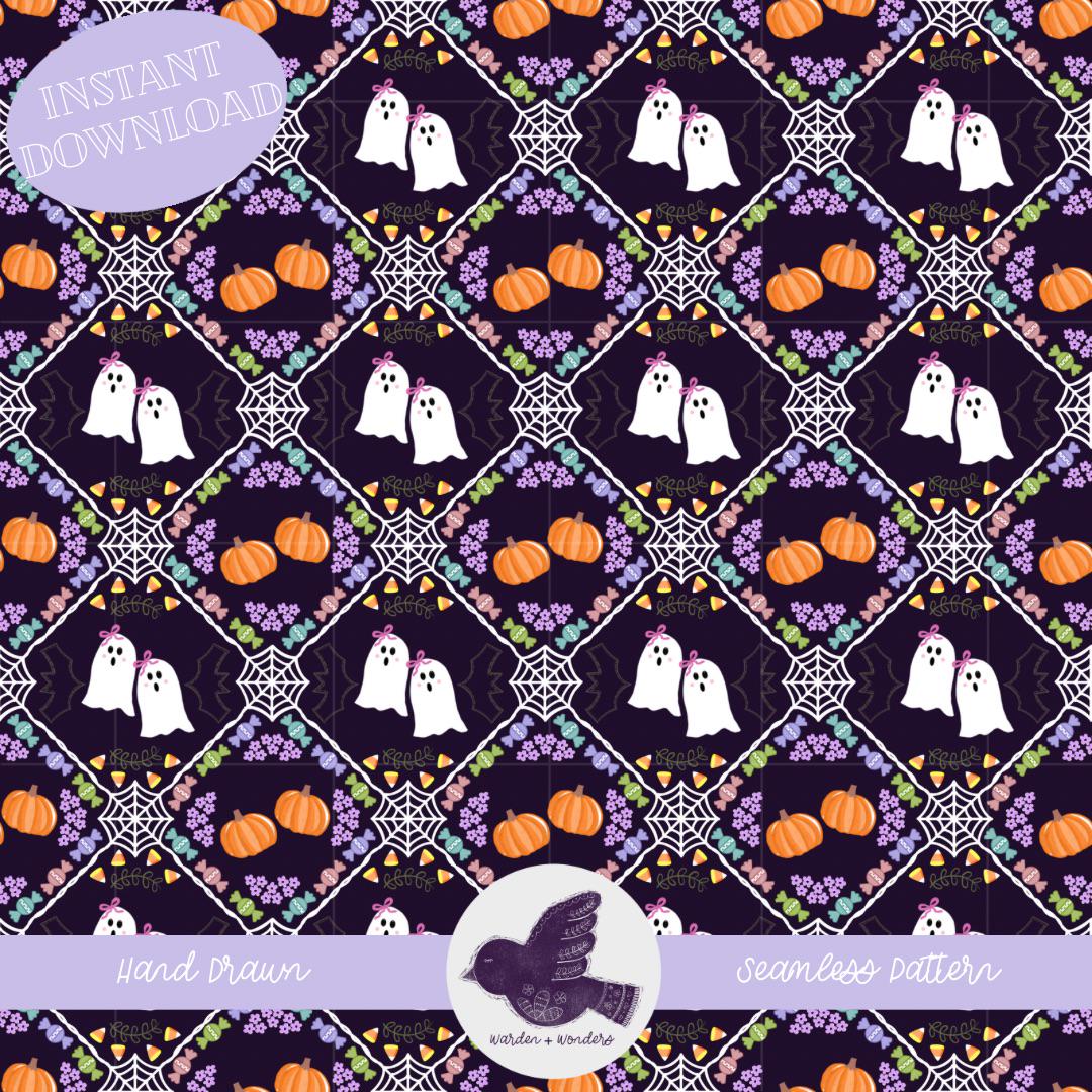 Girly Ghosts Seamless Pattern, Cute Halloween Digital Paper (PNG) - Etsy
