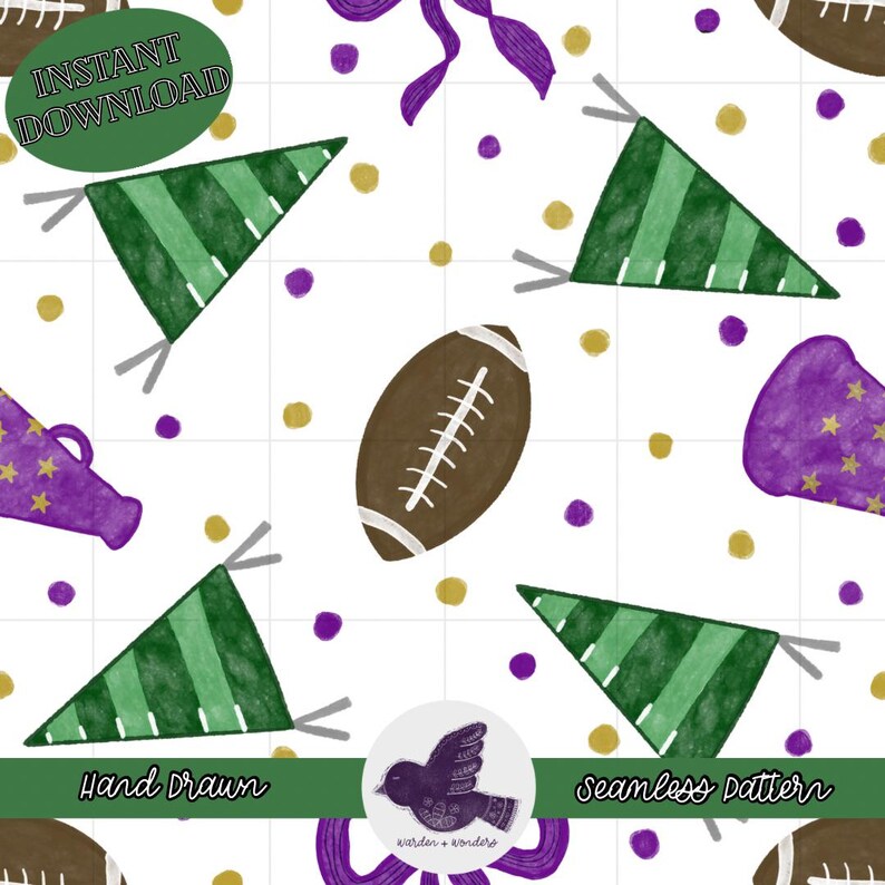 Purple and Gold Football Seamless Pattern: Watercolor Sports Design ...