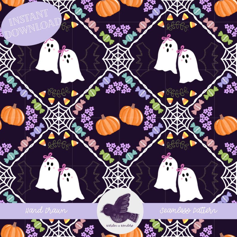 Girly Ghosts Seamless Pattern, Cute Halloween Digital Paper (PNG) - Etsy
